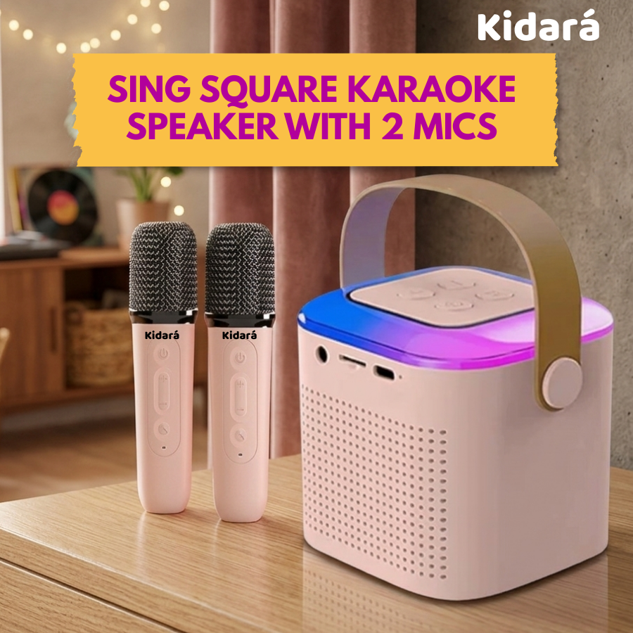Sing Square Karaoke Speaker with 2 Mics (Bluetooth) | Rechargeable/Por
